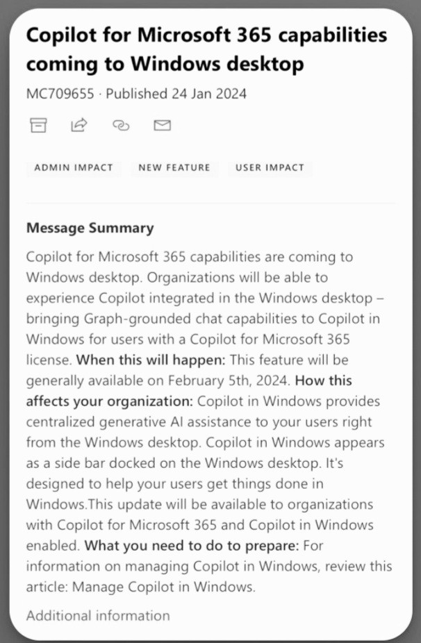 Copilot for Microsoft 365 coming to Windows 11 Copilot. – Modern Work and AI Blog